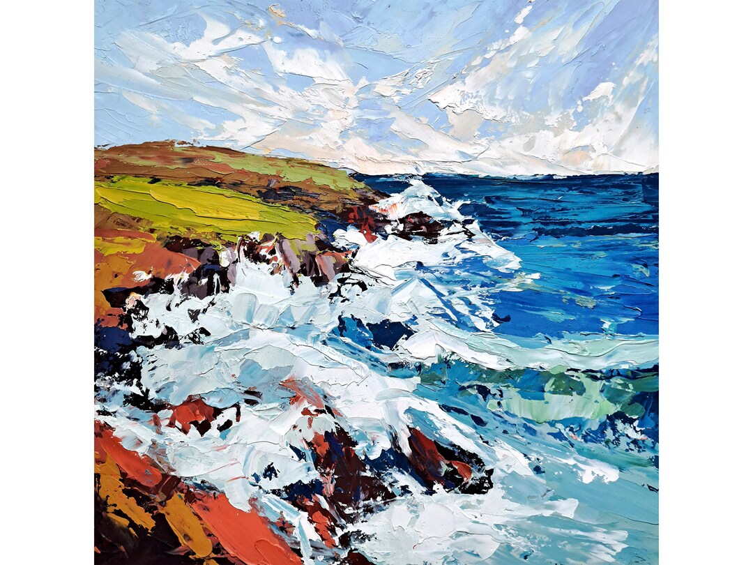 Cornish Coastline Painting Cornwall Beach Original Art Landscape ...