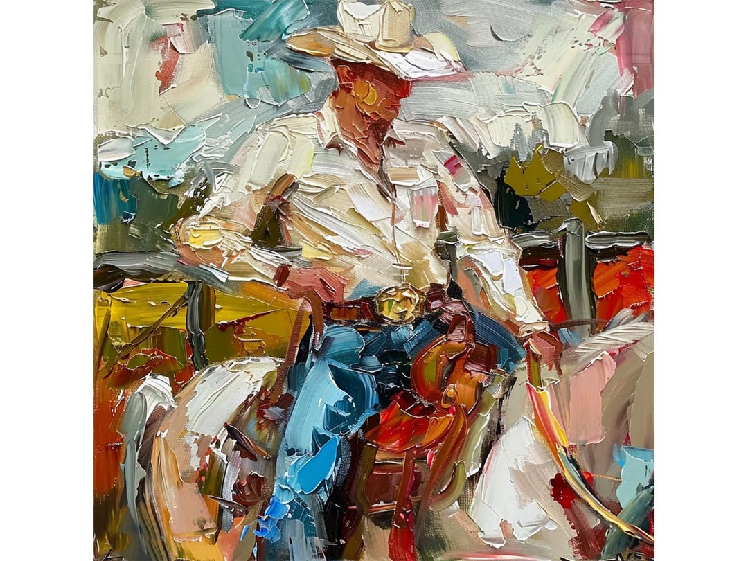 Cowboy Oil Painting: Impasto Brushstroke Canvas Art (10x10 In) - Etsy