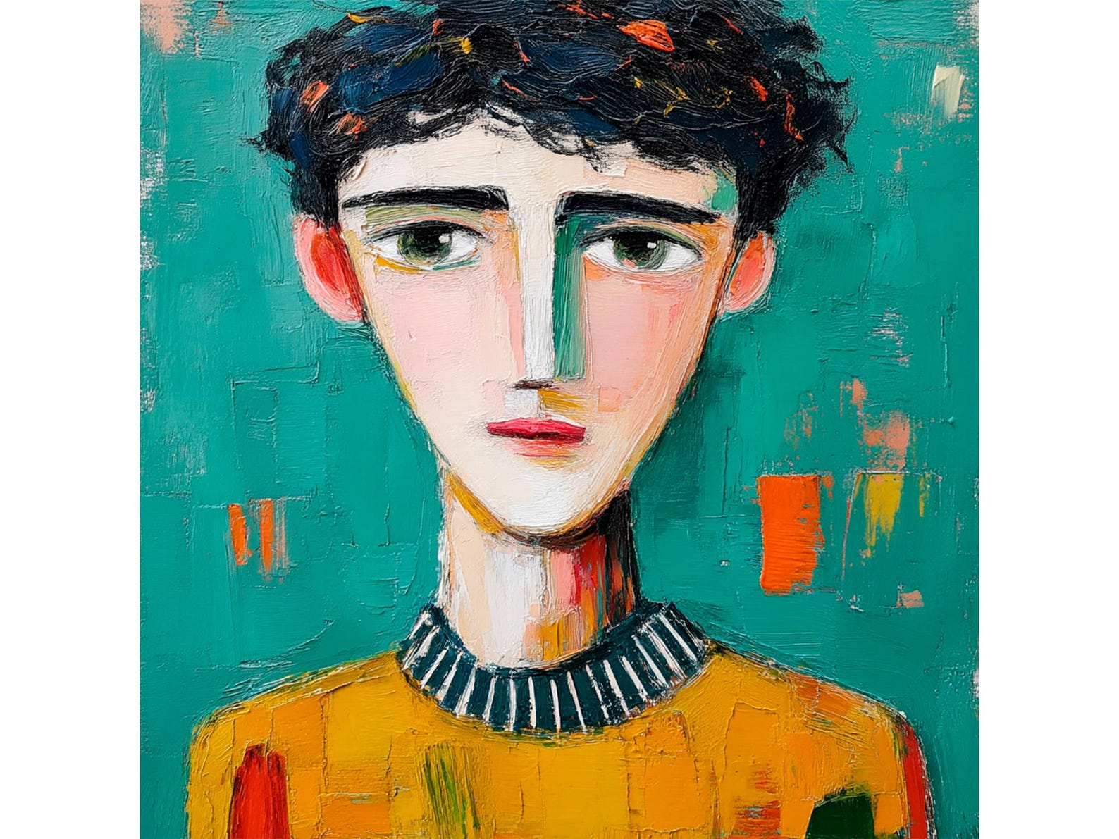 Male Portrait Naive Oil Painting Abstract Male Face Wall Art Textured ...