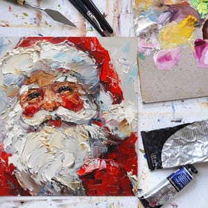 Santa Claus Painting on Canvas Christmas Hand Painted Original Art ...