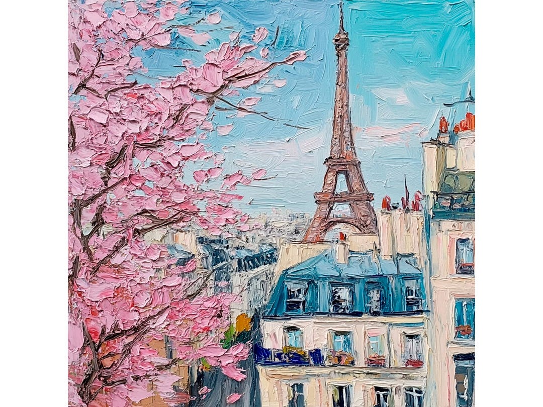 Spring Paris Large Painting on Canvas Eiffel Tower Paris Cityscape Wall ...