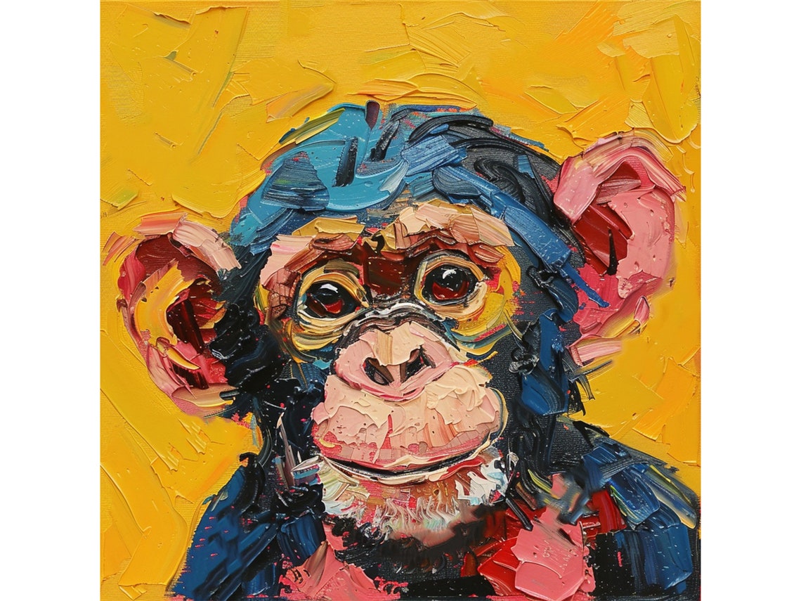 Monkey Oil Painting Animals Portrait Impasto Original Art Chimpanzee ...