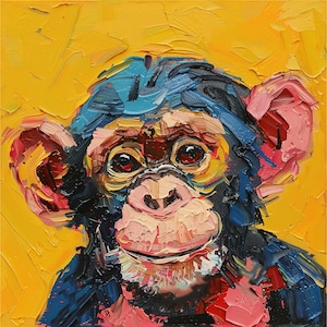 Monkey Oil Painting Animals Portrait Impasto Original Art Chimpanzee ...