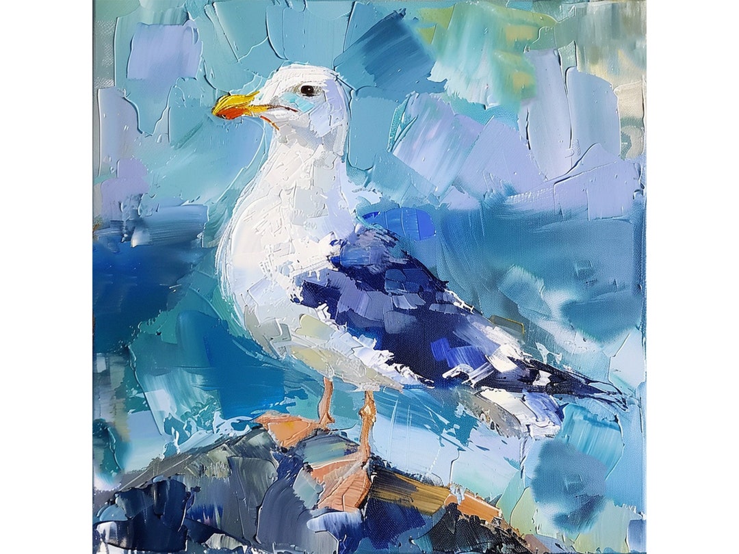 Seagull Oil Painting on Canvas Sea Birds Artwork Animals Wall Decor ...