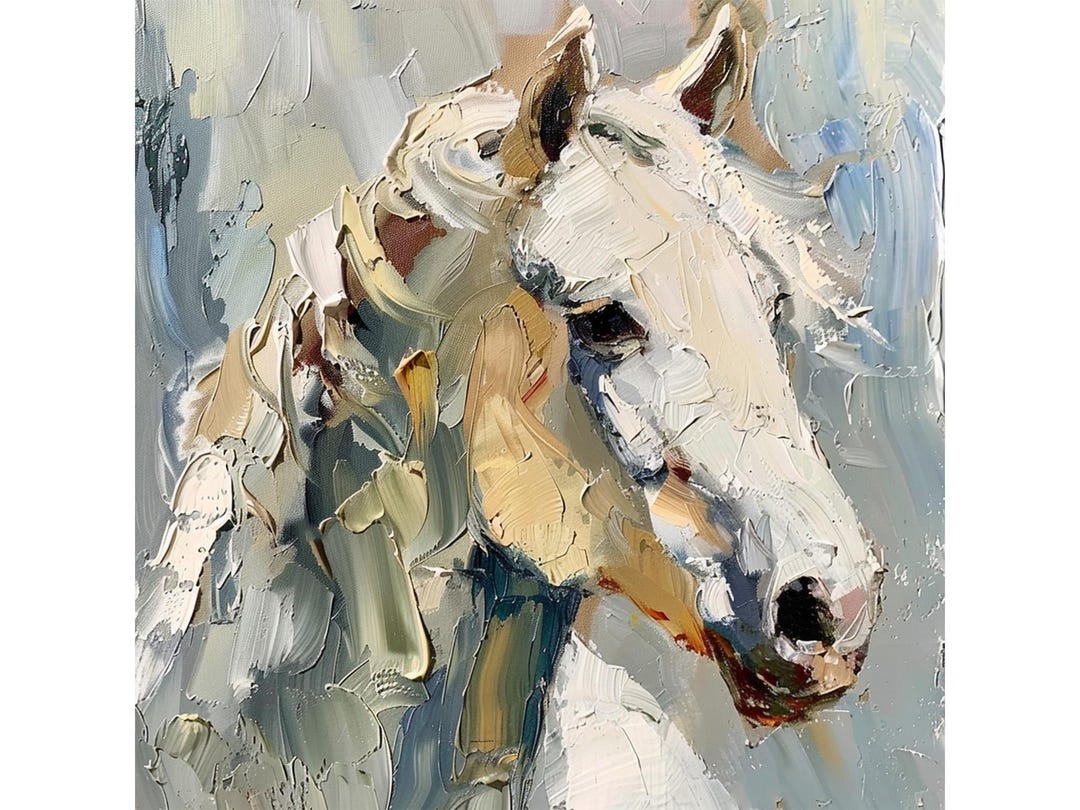 White Horse Canvas Art Horse Portrait Impasto Original Painting Farm ...