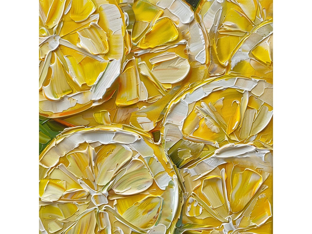Lemon Slices Painting Fruit Impasto Art Citrus Original Artwork Kitchen Wall Art Decor by ...