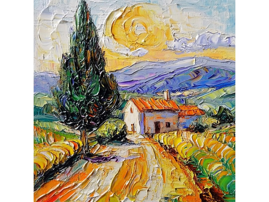 Tuscany Painting: Italian Countryside Impasto Art, Sunset Landscape - Etsy