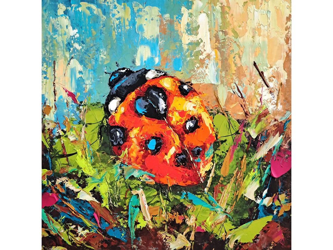 Ladybug Original Animals Oil Painting Beetle Impasto Artwork by ...
