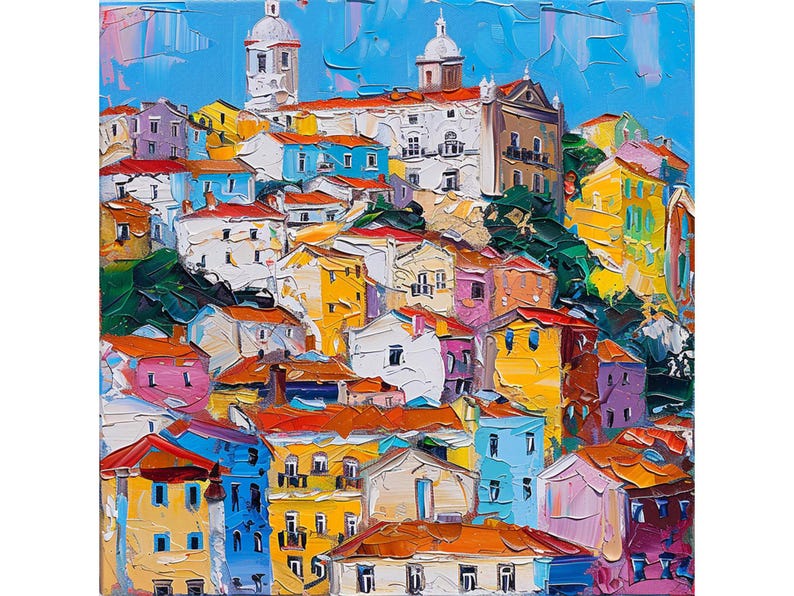 Lisbon Cityscape Painting: Portugal Impasto Canvas Art (20x20 In) - Etsy