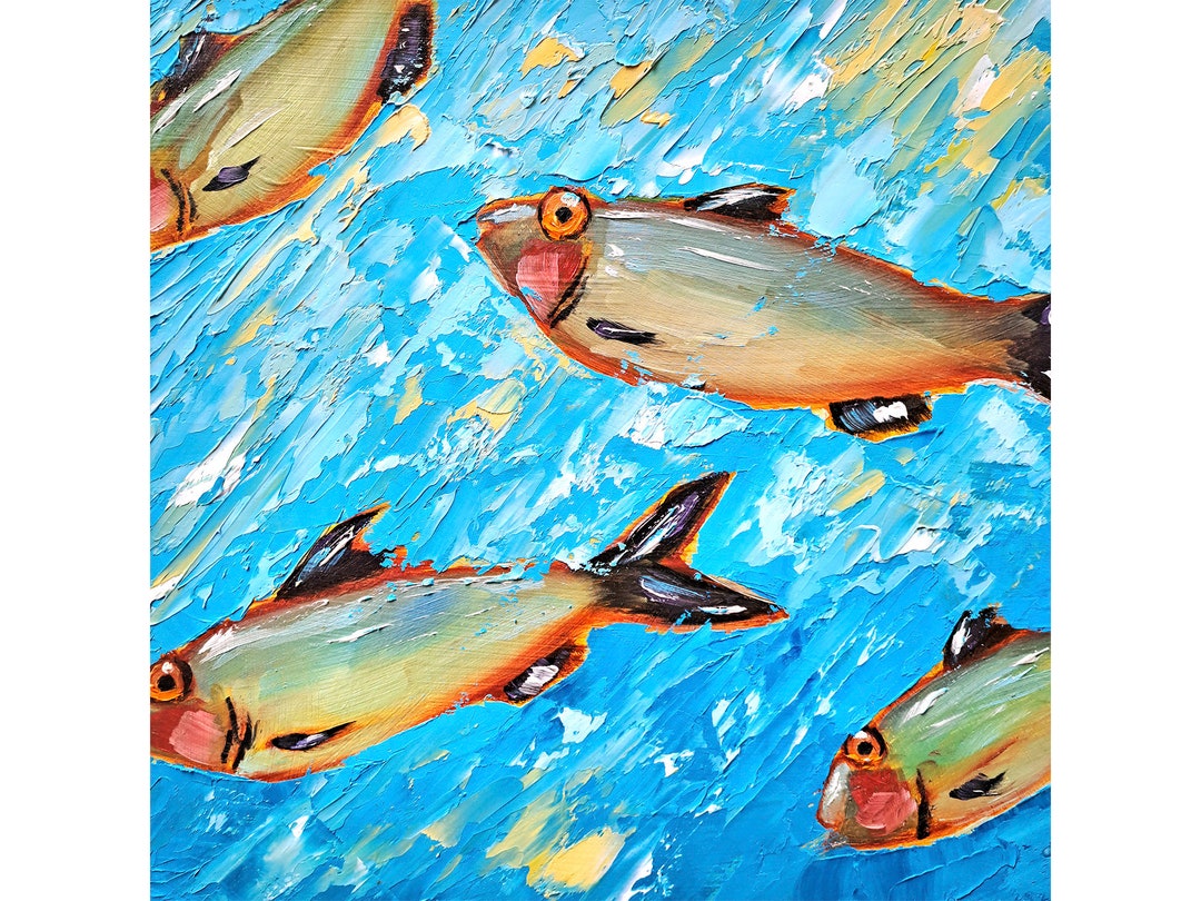 Sardine Oil Painting Sea Animals Original Art Fish Impasto Artwork ...