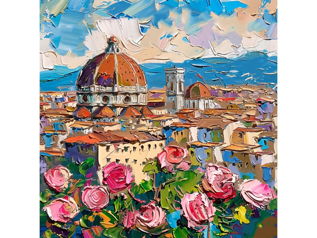 Florence Italy Cityscape Painting: Rose Flowers Impasto Artwork - Etsy