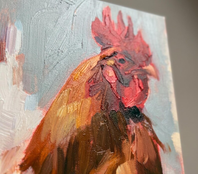 Rooster Oil Painting Original Farmhouse Wall Art Rustic Chicken ...