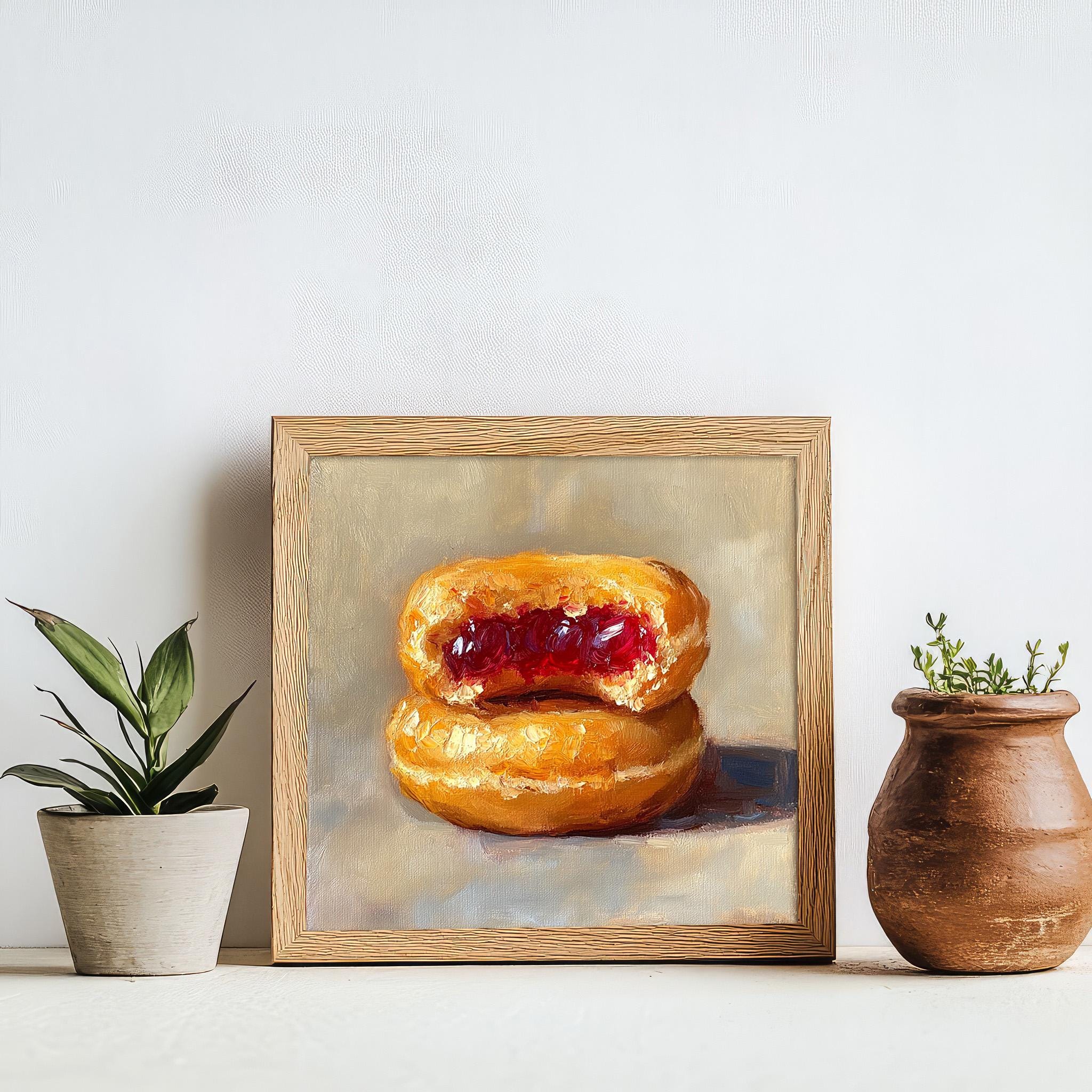 Jelly Donut Painting: Original Food Still Life, Kitchen Wall Art (10x10 ...