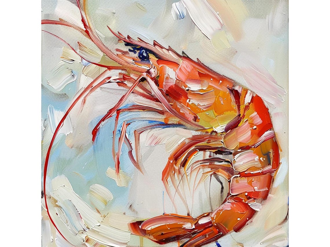 Shrimp Canvas Painting Fish Original Canvas Fine Art Animal Artwork ...