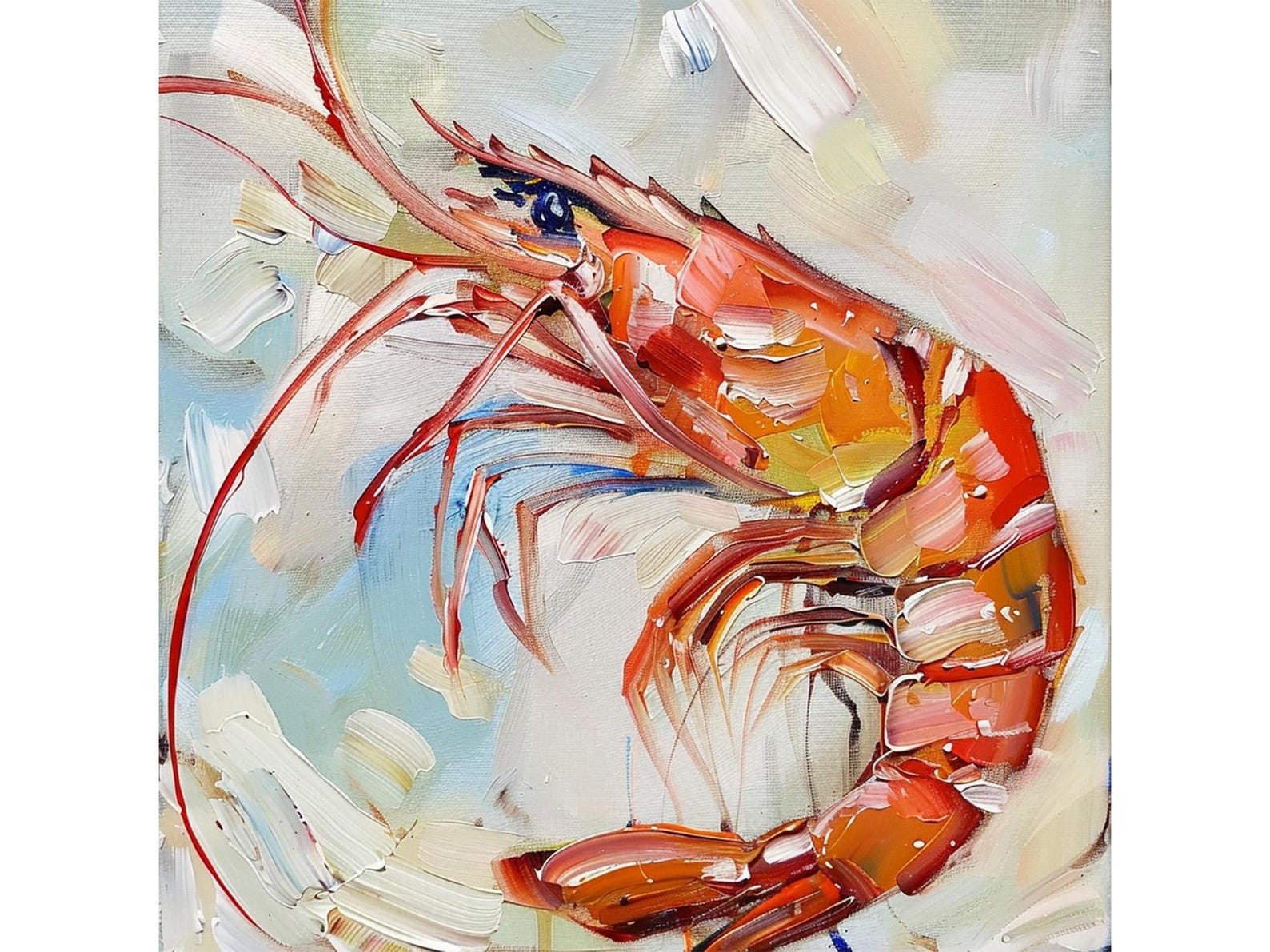 Shrimp Canvas Painting Fish Original Canvas Fine Art Animal Artwork ...