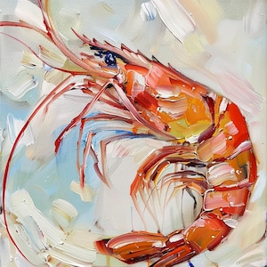 Shrimp Canvas Painting Fish Original Canvas Fine Art Animal Artwork ...