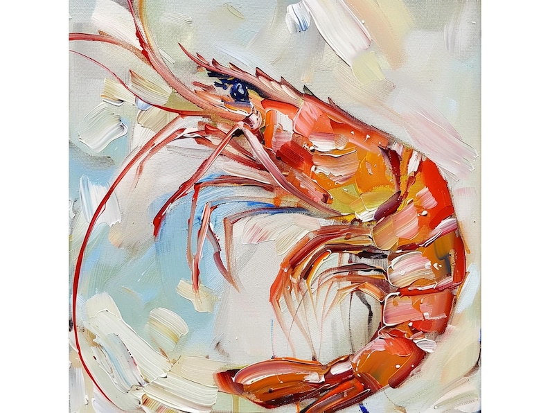 Shrimp Canvas Painting Fish Original Canvas Fine Art Animal Artwork ...