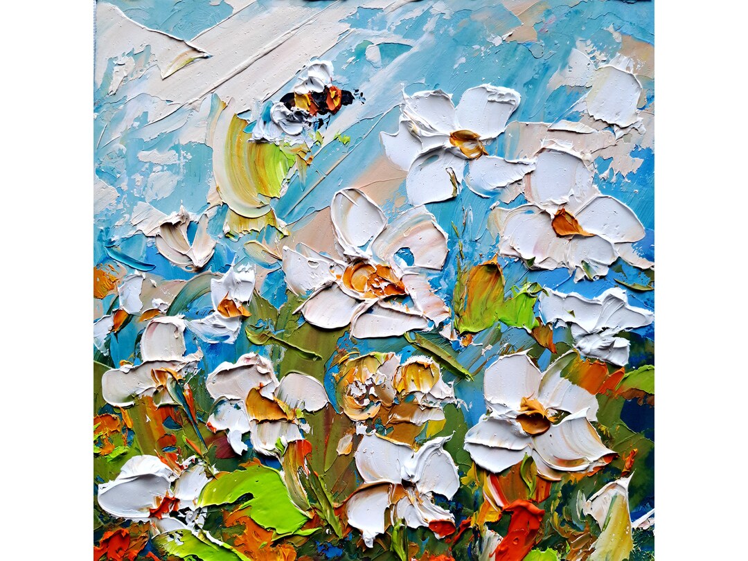 Daisy Painting Bee Original Fine Art Flowers Blossoms Wall Art Decor ...