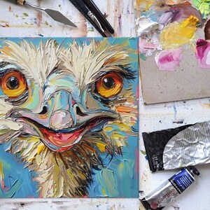 Ostrich Painting Birds Portrait Impasto Original Art Animals Wall Art ...