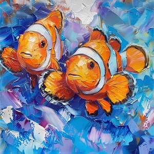 Clownfish Oil Painting: Impasto Underwater Art, 10x10 - Etsy