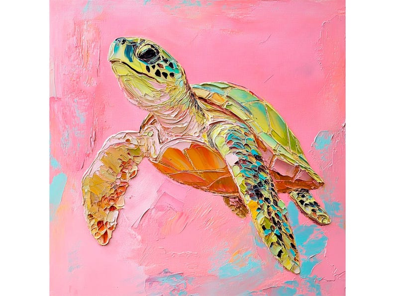 Impasto Turtle Painting: Original Oil Canvas, Sea Animal Nursery Art - Etsy