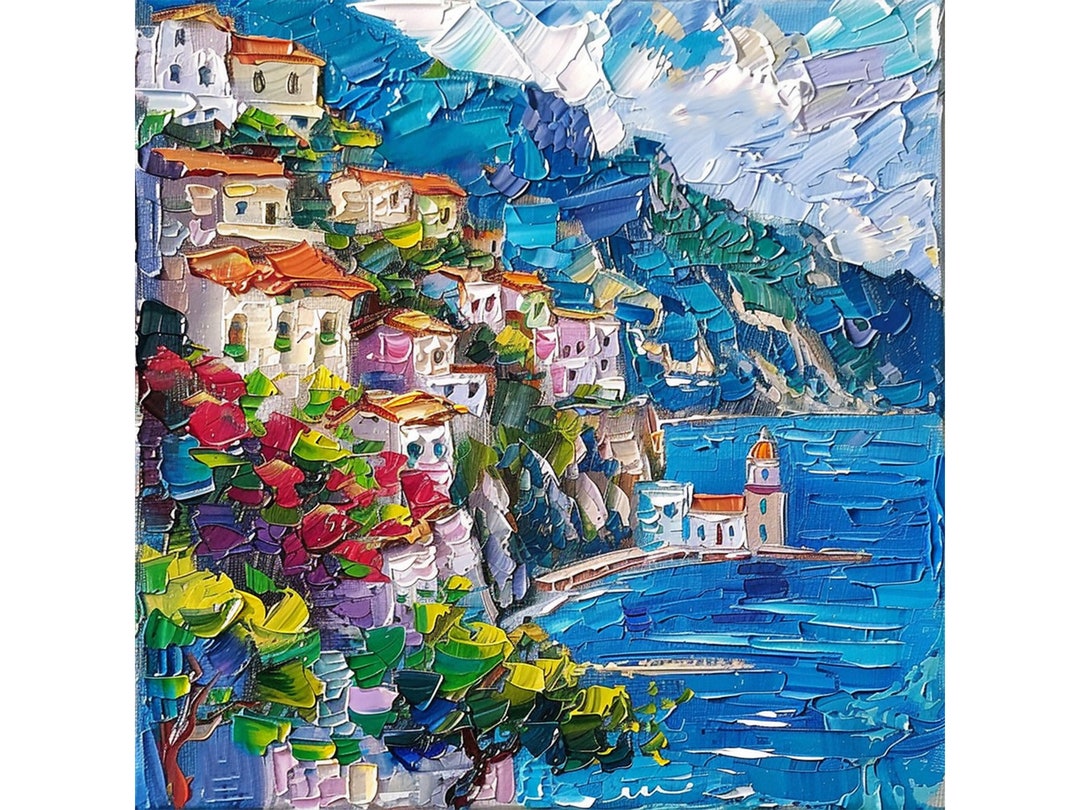 Positano Oil Painting on Canvas Amalfi Coast Cityscape Original Art ...