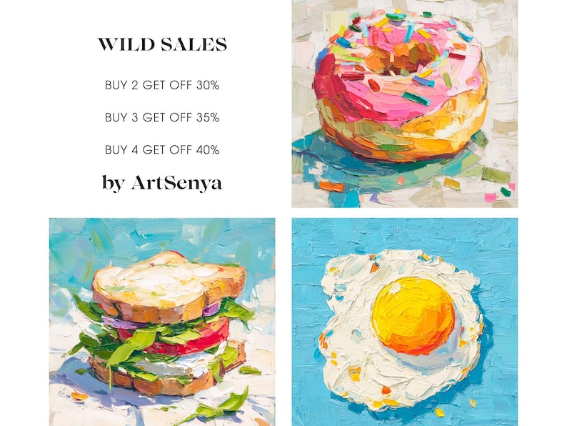 Sandwich Oil Painting Impasto Art Colorful Food Wall Decor Kitchen Art ...