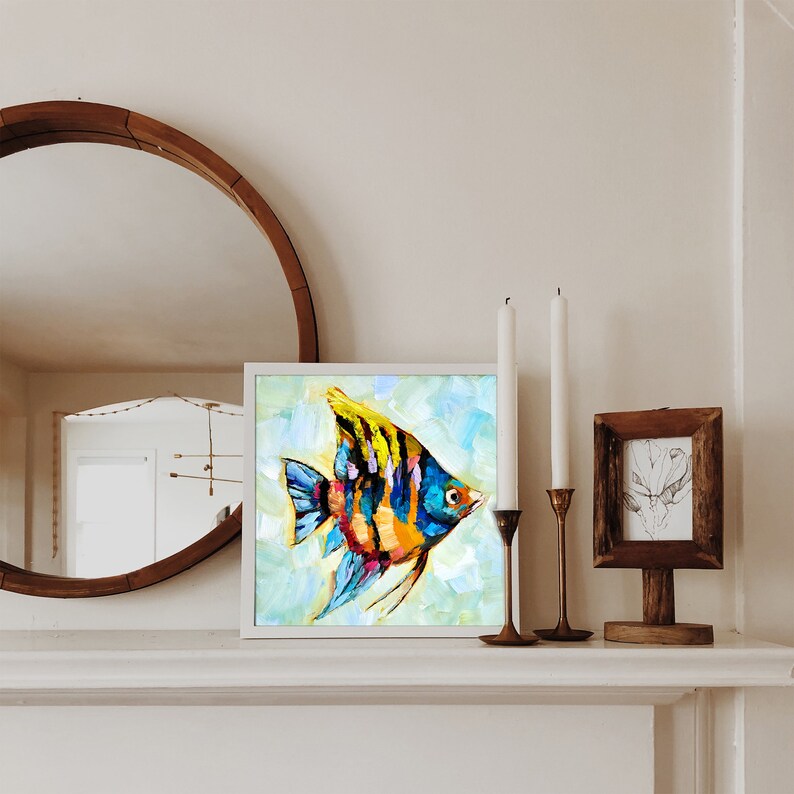 Angelfish Painting Fish Original Art Animal Oil Painting Scalar Artwork ...