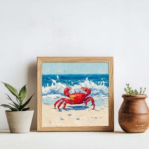Red Crab Oil Painting Textured Coastal Seascape Art Animals Artwork ...