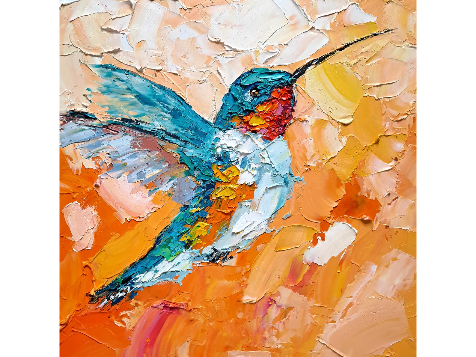 Hummingbird Oil Painting Bird Original Fine Art Animals Impasto Artwork ...
