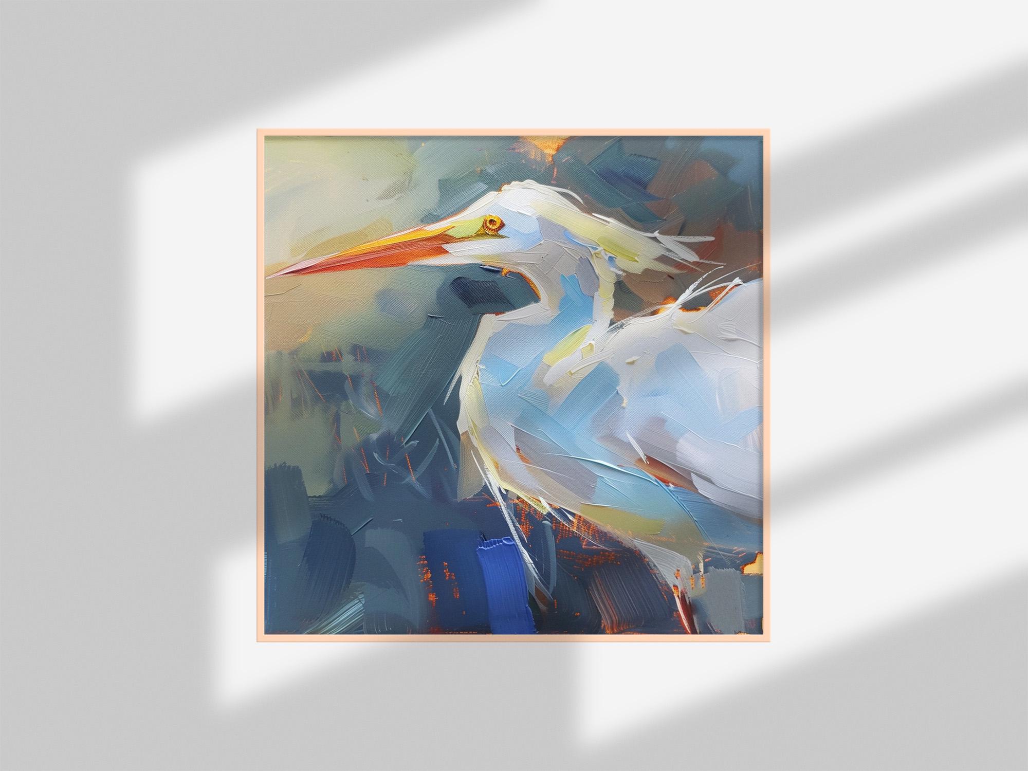 White Heron Painting: Original Bird Art on Canvas, Nursery Decor - Etsy