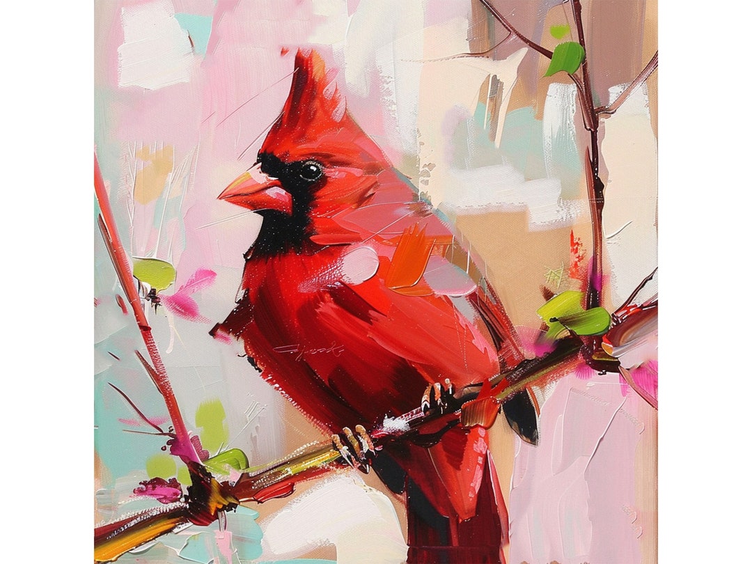 Cardinal Oil Painting Red Cardinal Original Art Bird Artwork Animals ...