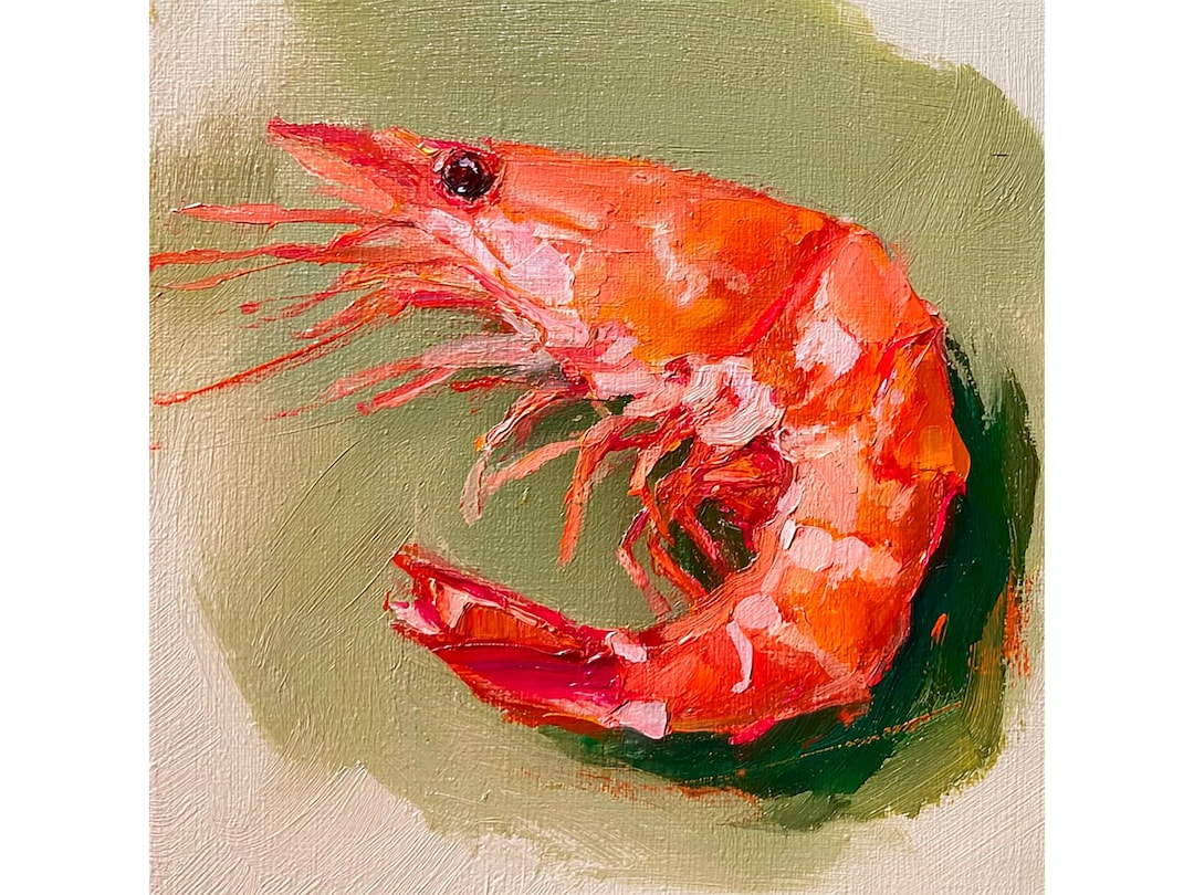 Shrimp Painting: Impasto Oil Seafood Wall Art Coastal Kitchen Decor ...
