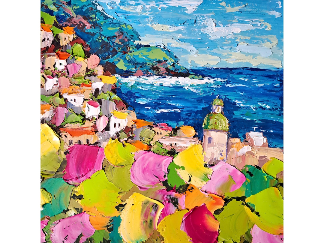 Positano Oil Painting Cinque Terre Original Art Italy Cityscape Impasto ...