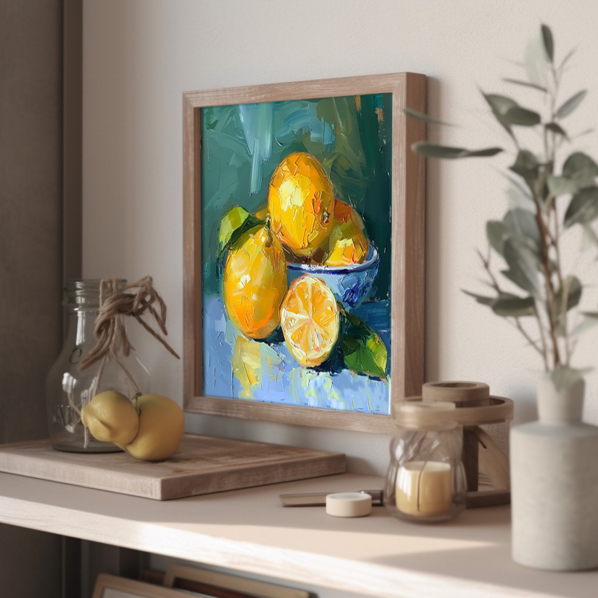 Lemon Painting Food Original Art Fruit Impasto Artwork Lemon Wall Decor ...