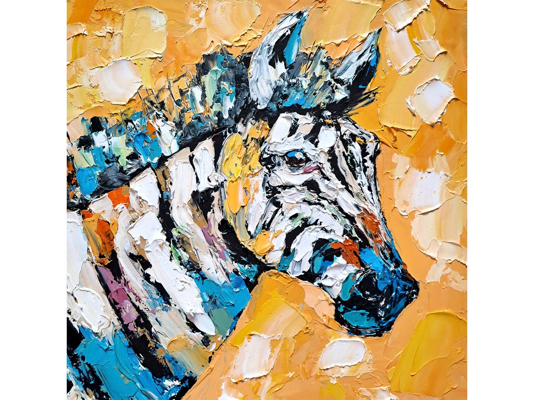 Zebra Oil Painting Wild Animals Original Fine Art Horse Impasto Artwork ...