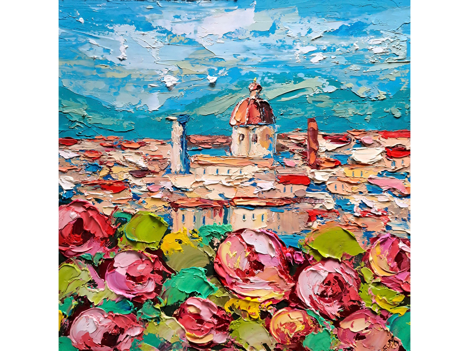 Florence Painting Rose Original Fine Art Italy Cityscape Impasto ...
