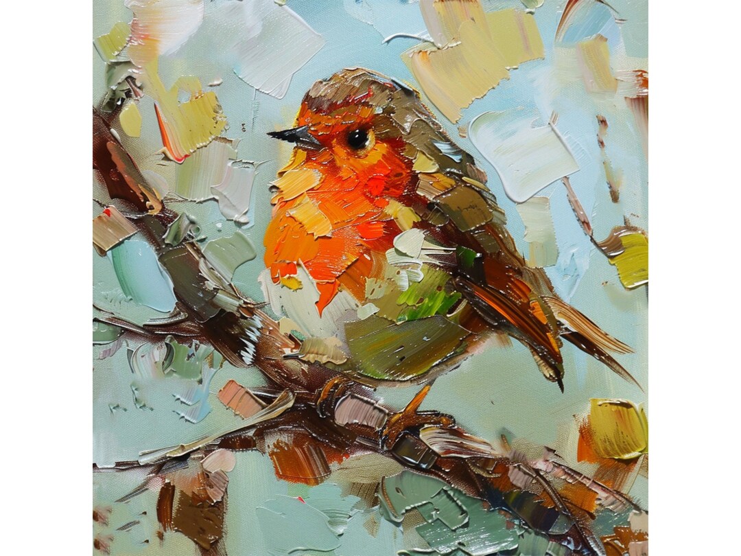 Robin Painting Small Bird Original Art Animals Impasto Artwork Office ...