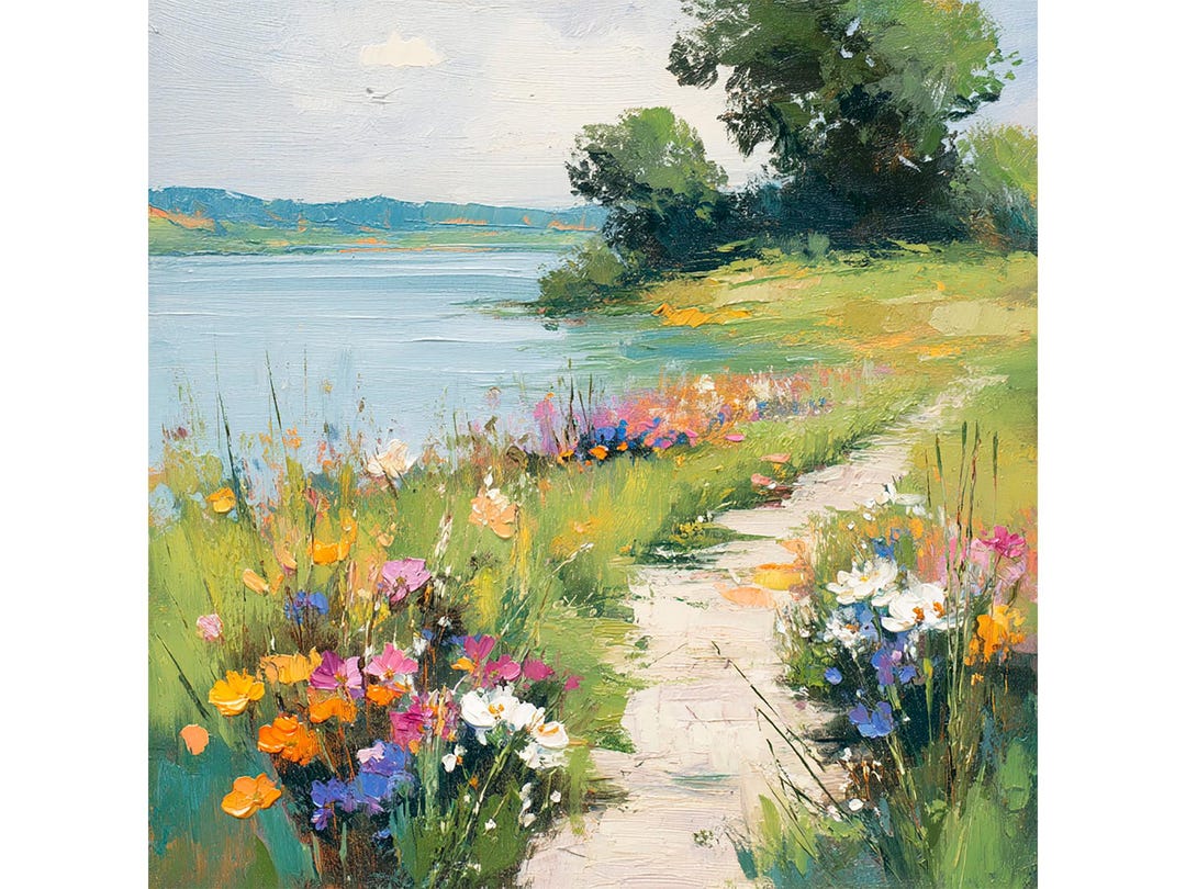 Lake District Path Painting on Canvas Floral Landscape Impasto Oil Art ...