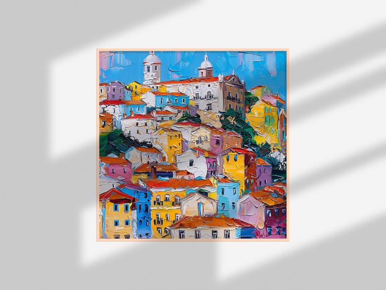 Lisbon Cityscape Painting: Portugal Impasto Canvas Art (20x20 In) - Etsy