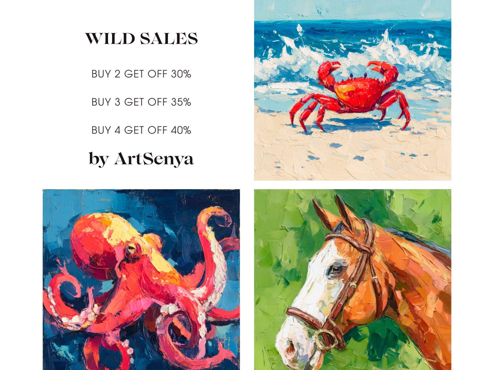 Red Crab Oil Painting Textured Coastal Seascape Art Animals Artwork ...