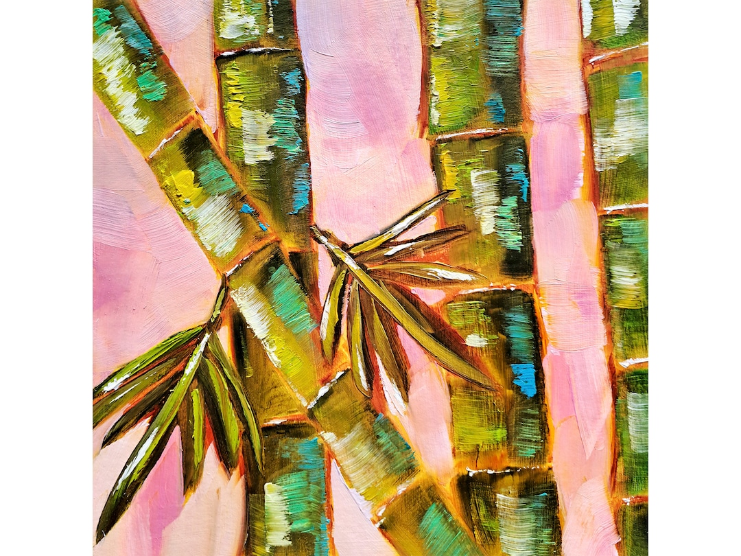Bamboo Oil Painting Bamboo Trees Original Art Floral Artwork Kitchen ...