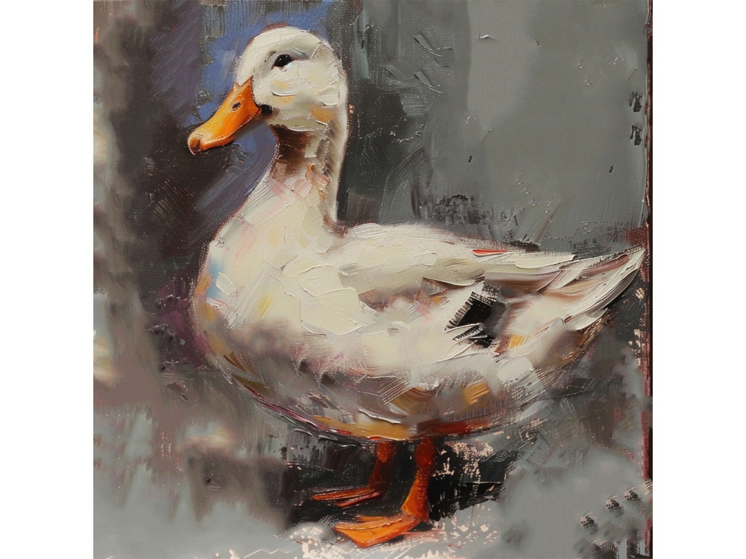 Farm Duck Oil Painting Rustic Animals Original Art White Duck Impasto ...
