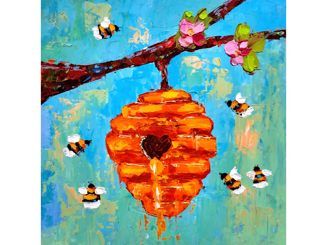 Beehive Painting Bee Original Art Honeybee Impasto Oil Painting Hive ...
