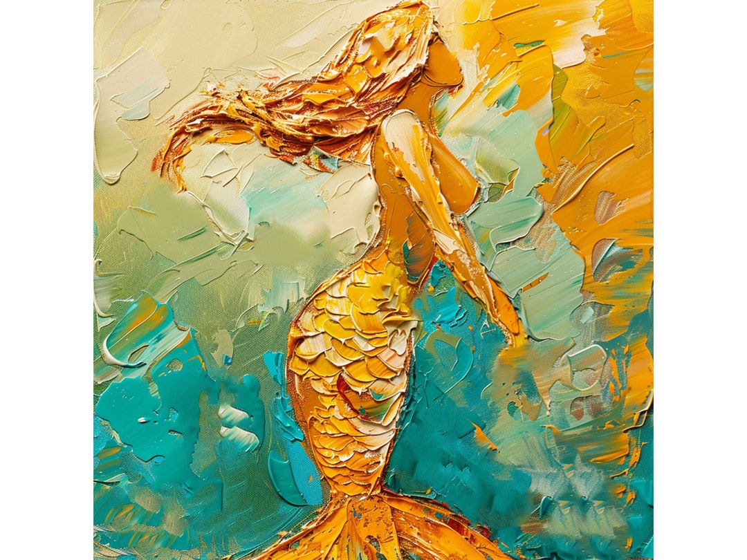Mermaid Oil Painting Woman Body Original Art Fairy Impasto Artwork ...