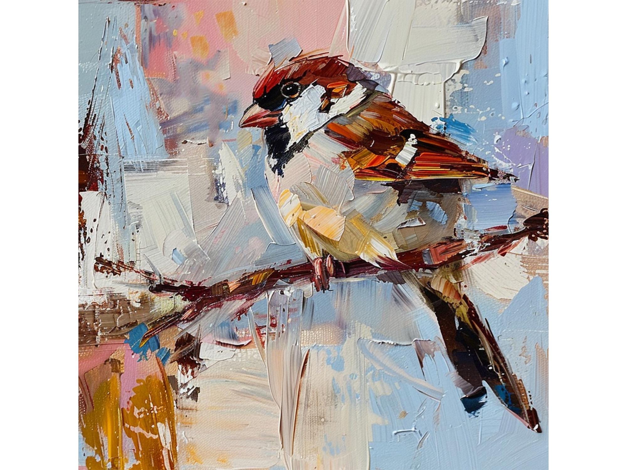 Sparrow Canvas Original Painting Chickadee Canvas Art Small Birds ...