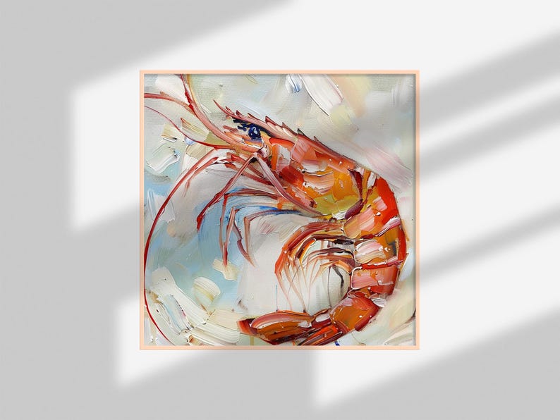 Shrimp Canvas Painting Fish Original Canvas Fine Art Animal Artwork ...