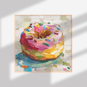 Donut Oil Painting on Canvas Colorful Dessert Art Pink Frosting Wall ...
