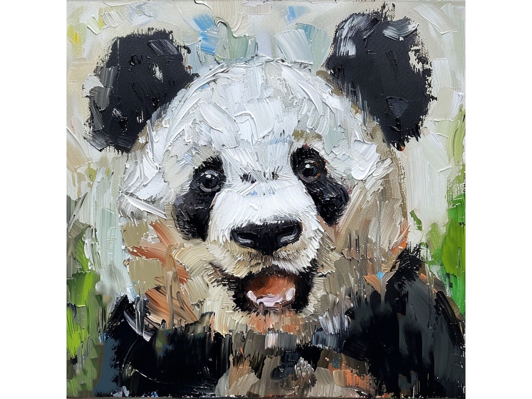Panda Painting on Canvas Panda Bear Portrait Original Art Animal ...