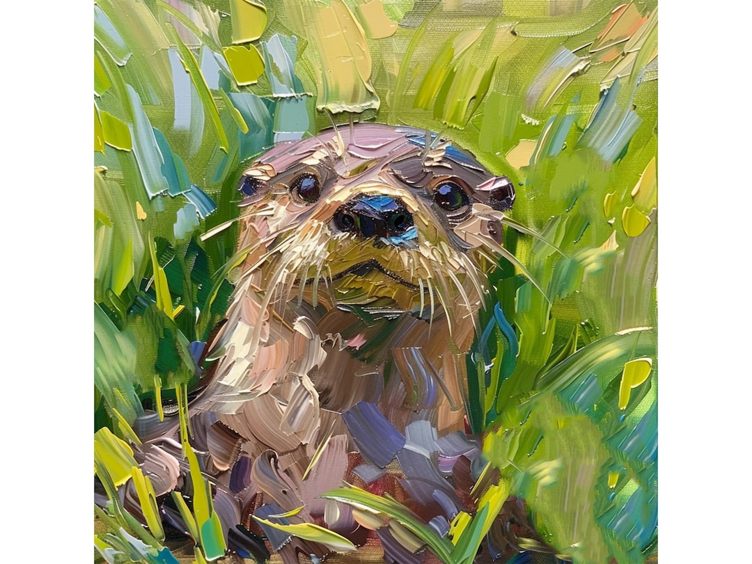 Otter Oil Painting on Canvas Animals Portrait Original Art Animal ...